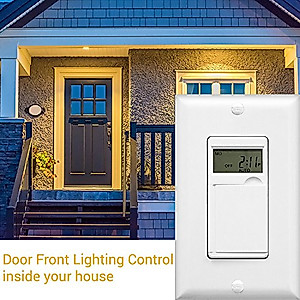 ENERLITES - HET01-C-W Programmable Digital Timer Switch for Lights, Fans, Motors, 7-Day 18 ON/OFF Timer Settings, Single Pole, Neutral Wire Required, UL Listed, HET01-C, White