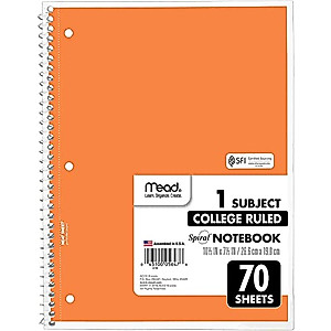 Mead Spiral Notebook, 12 Pack of 1-Subject College Ruled Spiral Bound Notebooks, Pastel Color Cute School Notebooks, 70 Pages