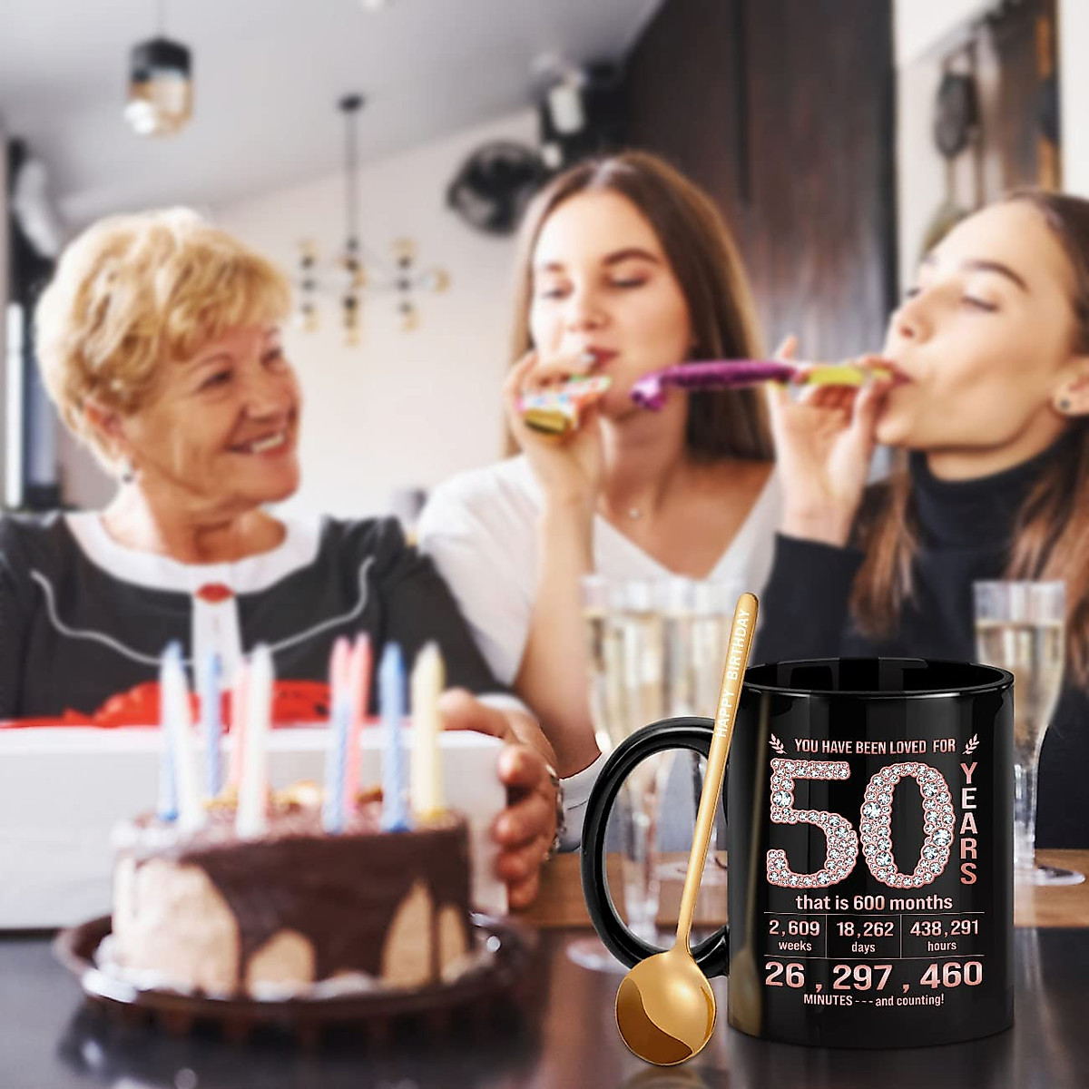 BdayPtion 50th Birthday Gifts for Women, Turning 50 Year Old Birthday Gift, 1973 Happy 50th Bday Gift for Her, Fifty Birthday Present, 11oz Black Coffee Mug