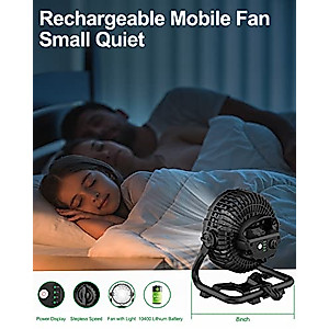 SWXIAN Camping Fan with Battery Operated, 10400mAh 8-Inch Rechargeable Outdoor Tent Fan, Stepless Speed and Quiet USB Battery Powered Fan for Picnic, Barbecue, Fishing, Travel (Black)