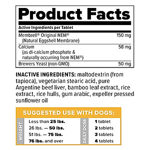 Redd Remedies, RE-NU for Pets, Joint Pain Relief Support for Dogs with Glucosamine, Chondroitin and Collagen from NEM, Calcium and Brewer’s Yeast, 60 Chewable Tablets, Made in The USA