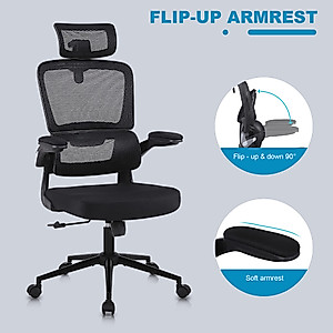 Nusetx Ergonomic Office Chair, Adjustable Home Computer Desk Chair with Lumbar Support, Headrest, Flip-Up Armrests, High-Back Mesh Executive Task Chair (1 Pack, Black)