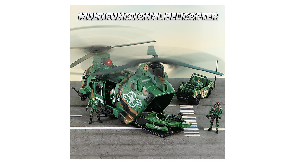 JOYIN 10-in-1 Military Helicopter Toy Set with Lights & Sounds