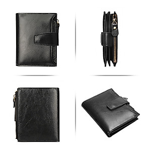 FT FUNTOR Small Wallet for Women Genuine Leather Bifold Compact RFID Blocking Small Womens Wallet with ID Window