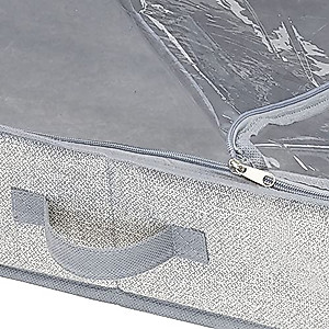 mDesign Soft Fabric Under Bed Storage Organizer Holder Bag for Clothing, Accessories, Linen - Easy-View Top Panel, Attached 2-Way Zippered Lid, Side Handles - 2 Pack - Gray