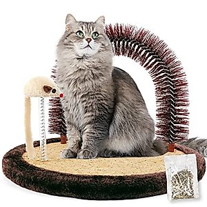 Happi N Pets The Original Cat Arch Self Groomer Cat Massager, Cat Hair Brush For Grooming With Sturdy Cat Scratching Pad And Catnip Toy, Cat Face Scratchers, Durable Brusher, Cat Rubbing Post & Scratcher