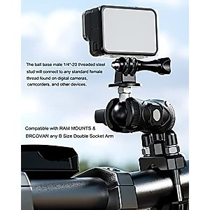 BRCOVAN 1'' Ball Adapter with 1/4"-20 Threaded Post for Action Camera & Camcorder Compatible with RAM Mounts B Size Double Socket Arm