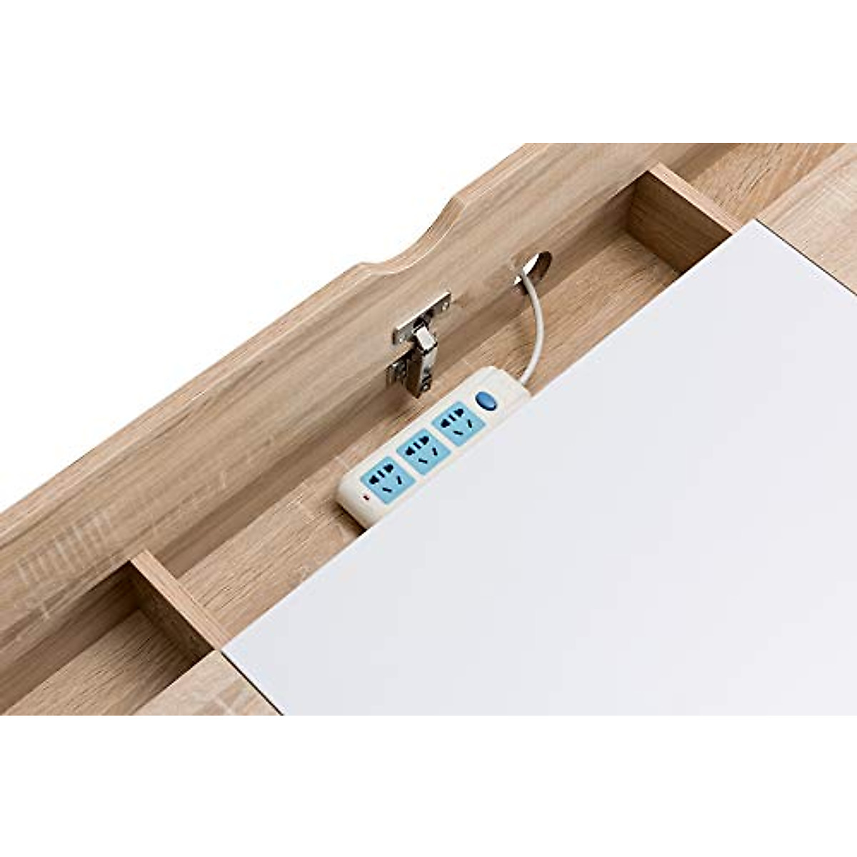 JJS Home Computer Desk, Writing Desk with Drawers, Contemporary Design Split Top Storage Modern Desk, Sturdy and Easy Assembly Spacious Desktop Mid Century Desk,White Desks for Bedroom Dresser Table