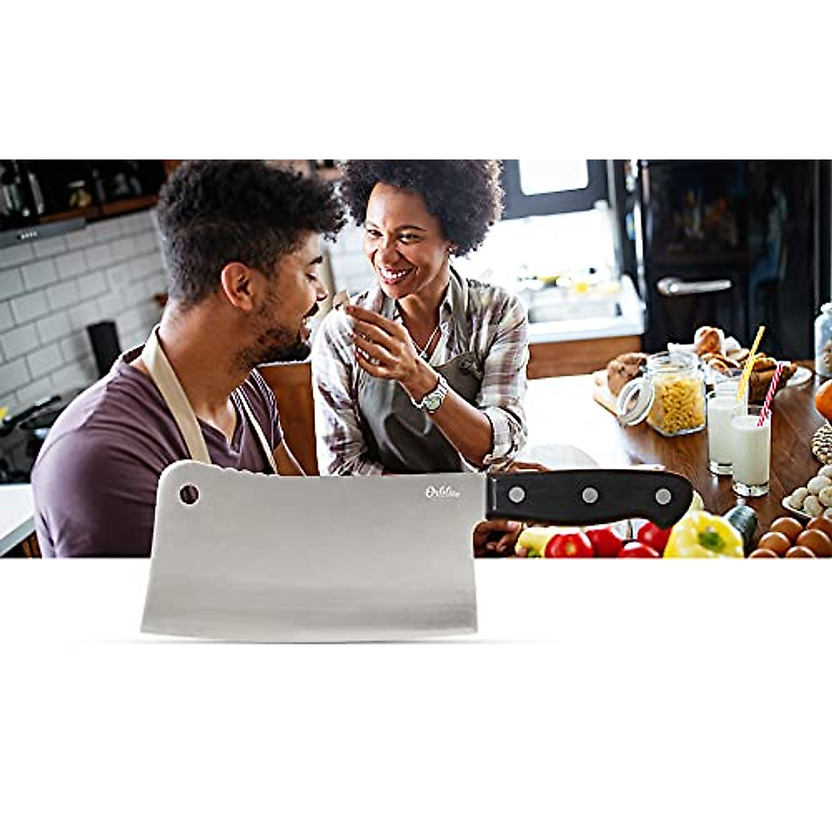 Orblue Premium Meat Cleaver - Stainless Steel Chef Butcher Knife for Cooking - Professional 7-Inch Blade for Precision Cutting - Perfect for Home Kitchen or Restaurant