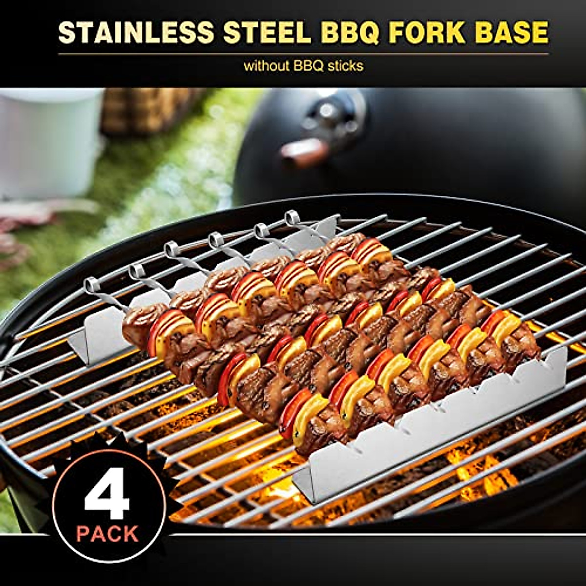 4 Pcs Skewers Holder Stainless Steel Shish Kabob Rack BBQ Long Skewers Rack for Round Flat Wood Metal Bamboo Skewers Grilling Accessories 12 Inch