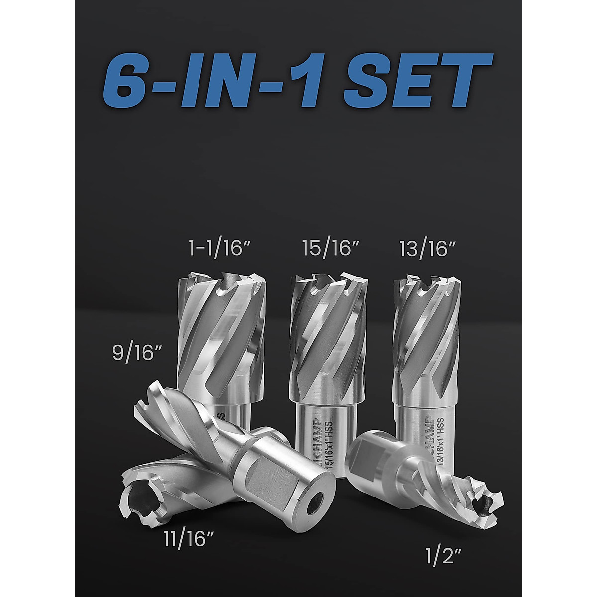 Lichamp Annular Cutter Set, M2 HSS Mag Drill Bits for Magnetic Drill Press Hard Steel Drill Project, 6 Pack with 1/2" to 1-1/16" Diameter and 1" Cutting Depth with case
