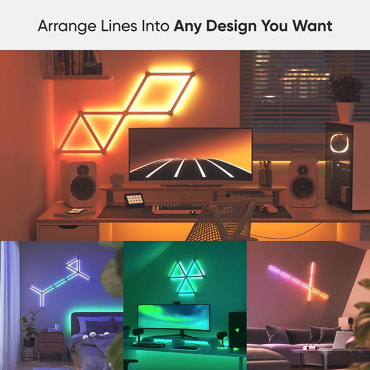Nanoleaf Lines WiFi Smart RGBW 16M+ Color LED Dimmable Gaming and Home Decor Wall Lights Starter Kit (9 LED Light Lines)