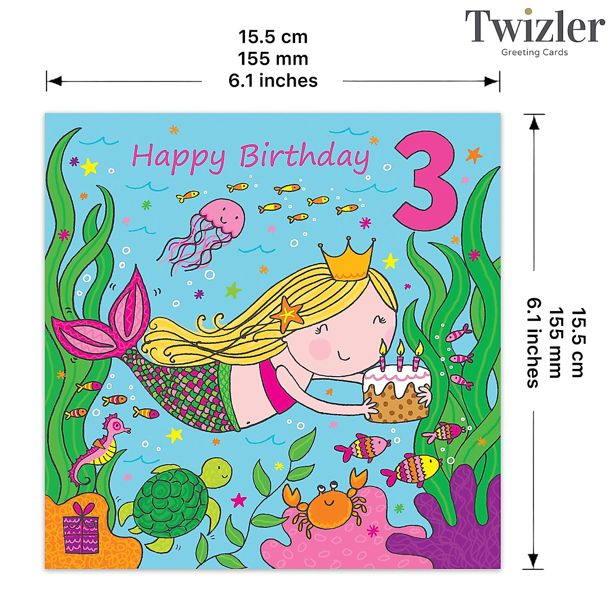 Twizler 3rd Birthday Card Girl Mermaid - Age 3 Birthday Card – Girls Birthday Card Age 3 – Happy Birthday Card 3 Year Old Girl - Childrens Birthday Cards – Happy Birthday Card Girl – Card Age 3 Girl