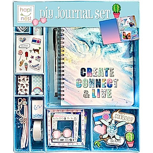 Hapinest DIY Journal Kit for girls - 63pcs Ideal for Teen and Tween girls Ages 8 9 10 11 12 13 14+ Birthday Gift for girls, Scrapbook and Diary Supplies Set