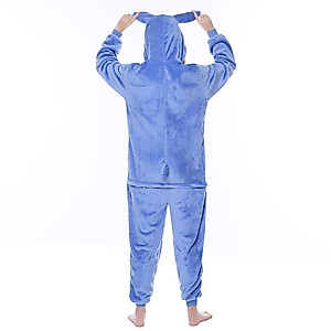 Canday Stitch Jumpsuits Cartoon Unisex Pajamas Onesies Adult Soft Cosplay Halloween Sleepwear Teens Costume (Blue, Medium)