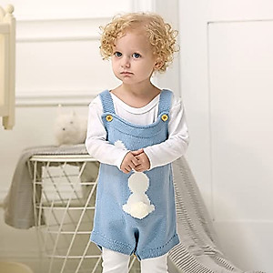 mimixiong Baby Bunny Easter Knit Rompers Clothes Sleeveless Toddler Jumpsuit Cute Outfit Blue 3-6 Months
