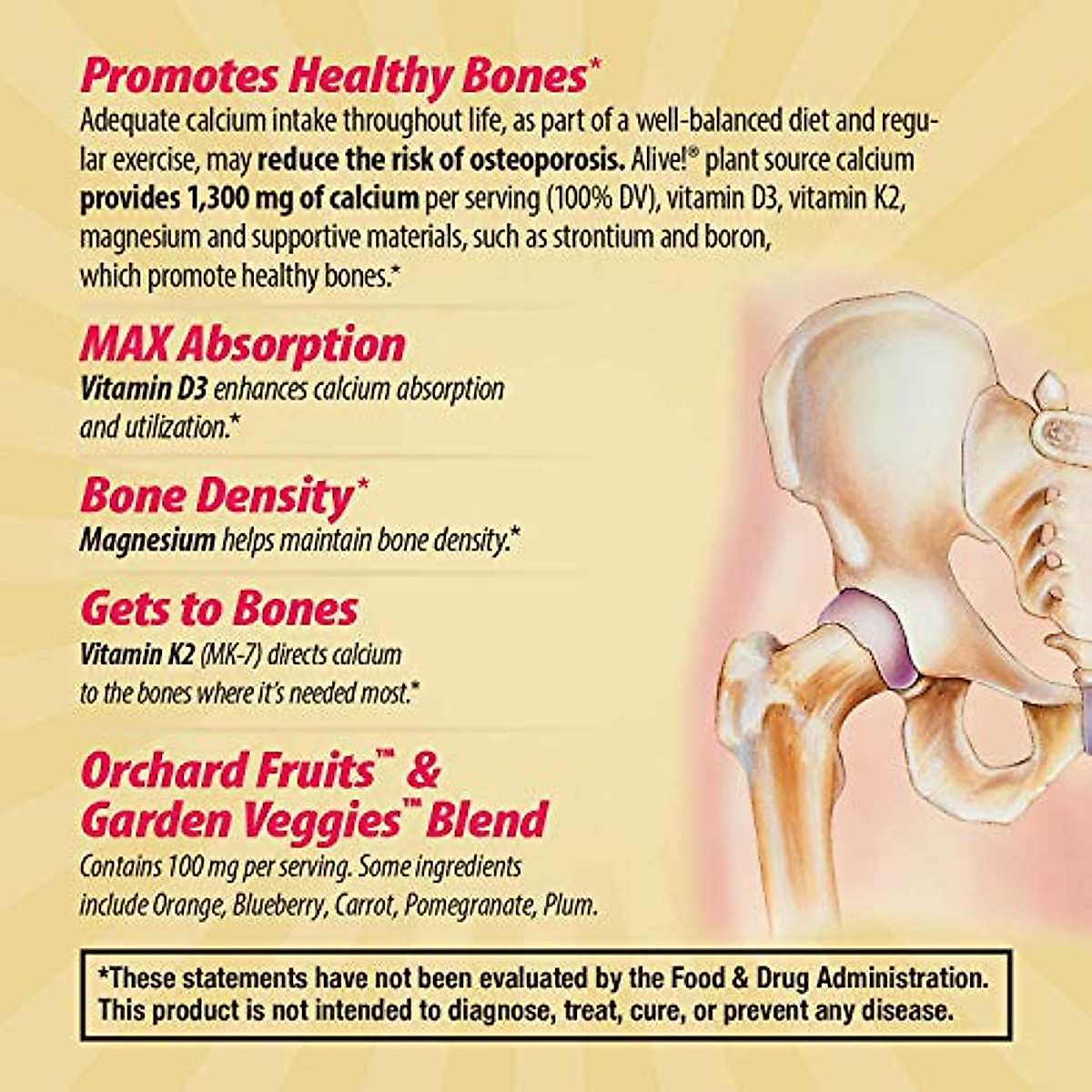 Nature’s Way Alive! Calcium Bone Support*, Max Absorption, Plant Source Calcium, 60 Tablets
