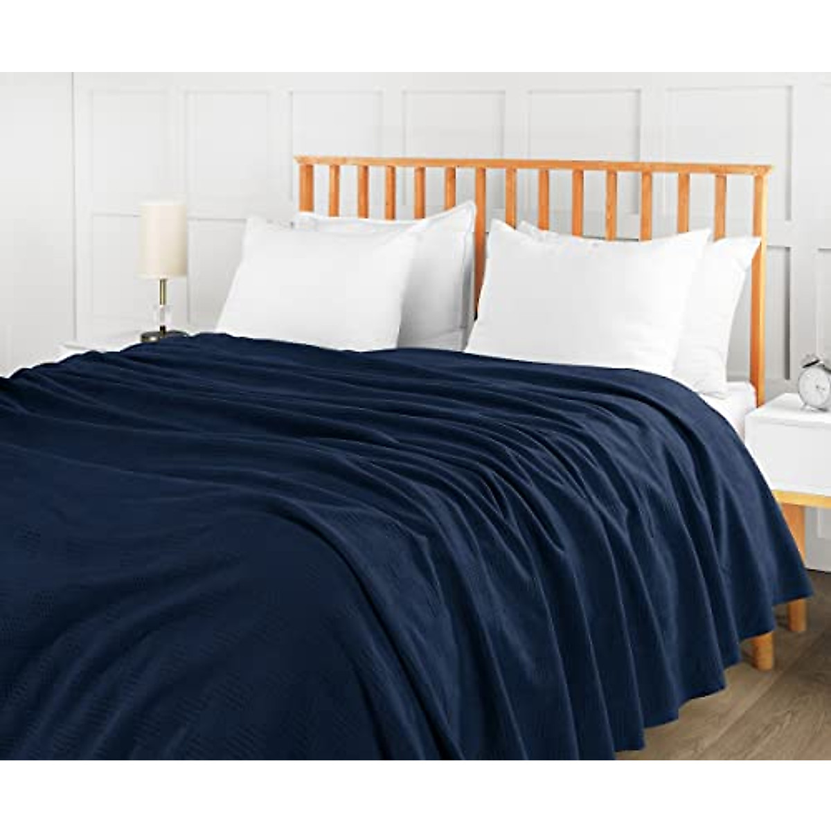 Utopia Bedding 100% Cotton Blanket (Queen Size - 90x90 Inches) 350GSM Lightweight Thermal Blanket, Soft Breathable Blanket for All Seasons (Navy)