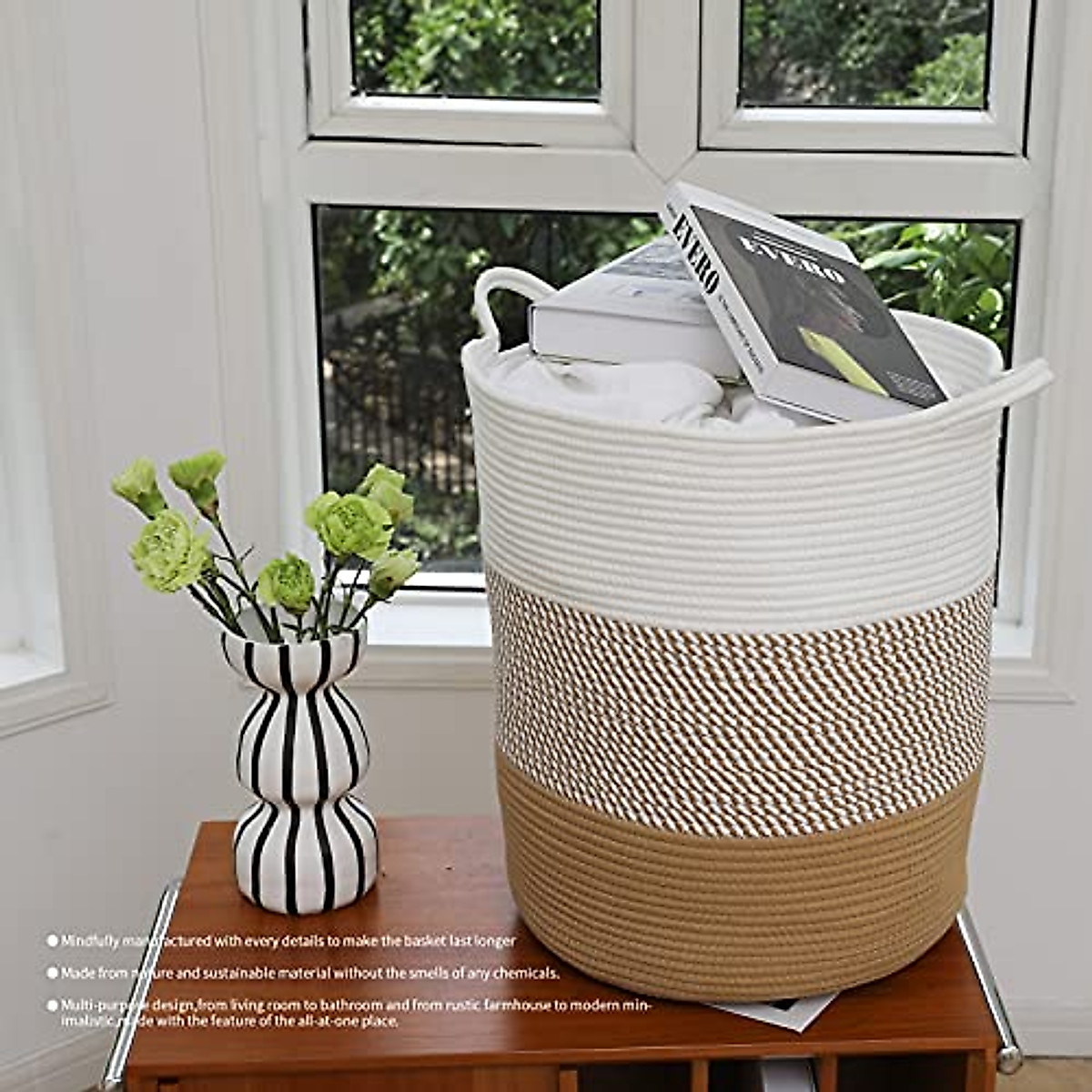 ZLG Cotton Rope Basket 14.15x18.1x15.94Inch Baby Laundry Basket Toy Storage Basket large baskets for blankets