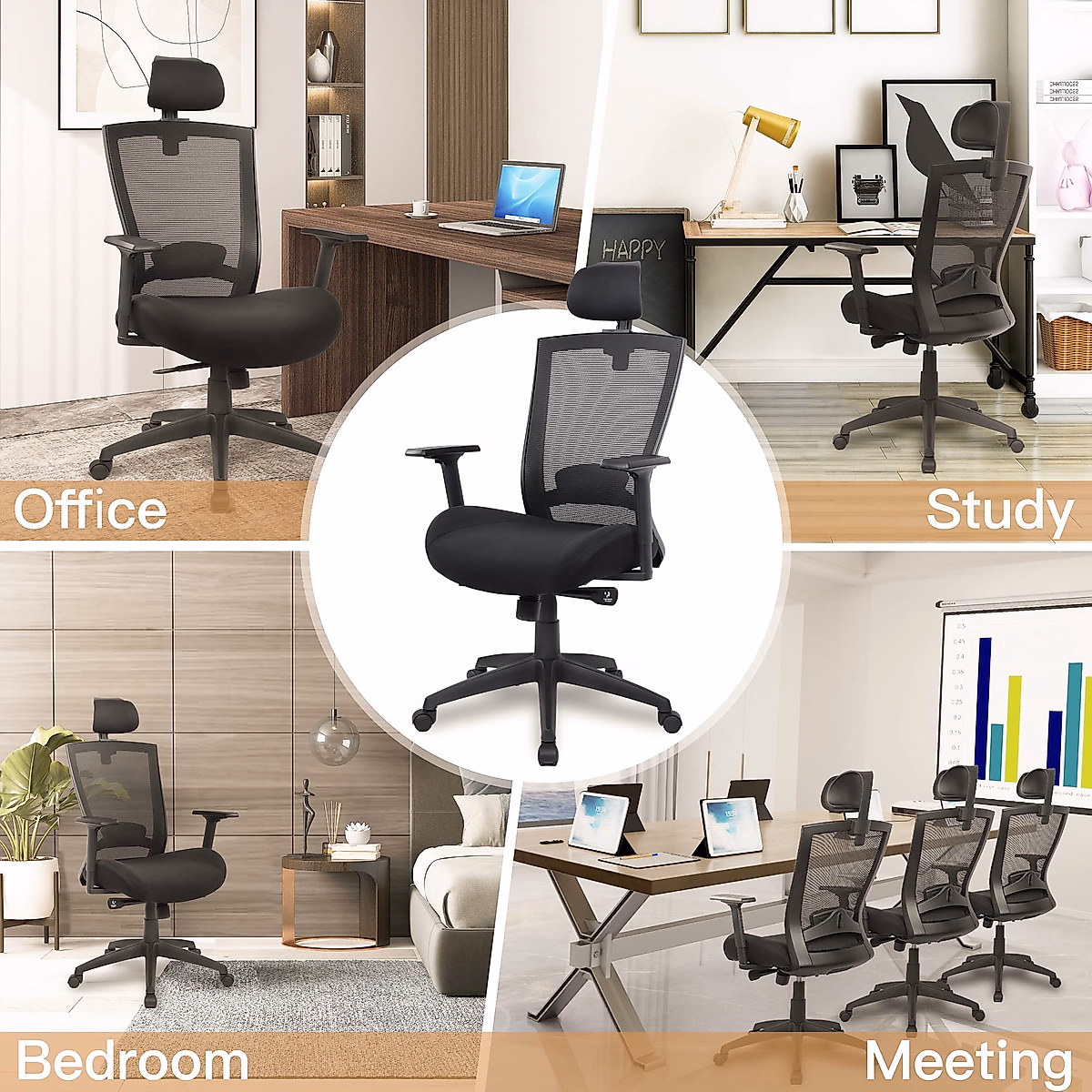 FAMSINGO Big and Tall Office Chair for Heavy People 400lb, Memory Sponge Cushion, Ergonomic Desk Chair Mesh Computer Chair, Adjustable Height, Headrest, and Lumbar Support, Black