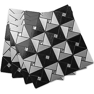 DICOFUN 10-Sheet Peel and Stick Backsplash Metal Tile, Mixed Glass Self-Adhesive Mosaic Tiles, Stainless Steel Stick on Wall Tiles for Kitchen and Bathroom Backspalsh, Mirror Decor (Black)