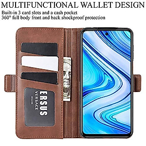 HualuBro Xiaomi Redmi Note 9S Case, Redmi Note 9 Pro Case, Premium PU Leather Full Body Shockproof Magnetic Wallet Flip Case Cover with Card Slot Holder for Redmi Note 9S Phone Case - Brown