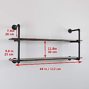 OISSIO Industrial Pipe Wall Shelf,2-Tiers Wall Mount Bookshelf,44in Rustic Wall Mount Shelf,DIY Storage Shelving Floating Shelves,Rustic Pipe Shelving Unit,Wall Book Shelf for Home Organizer