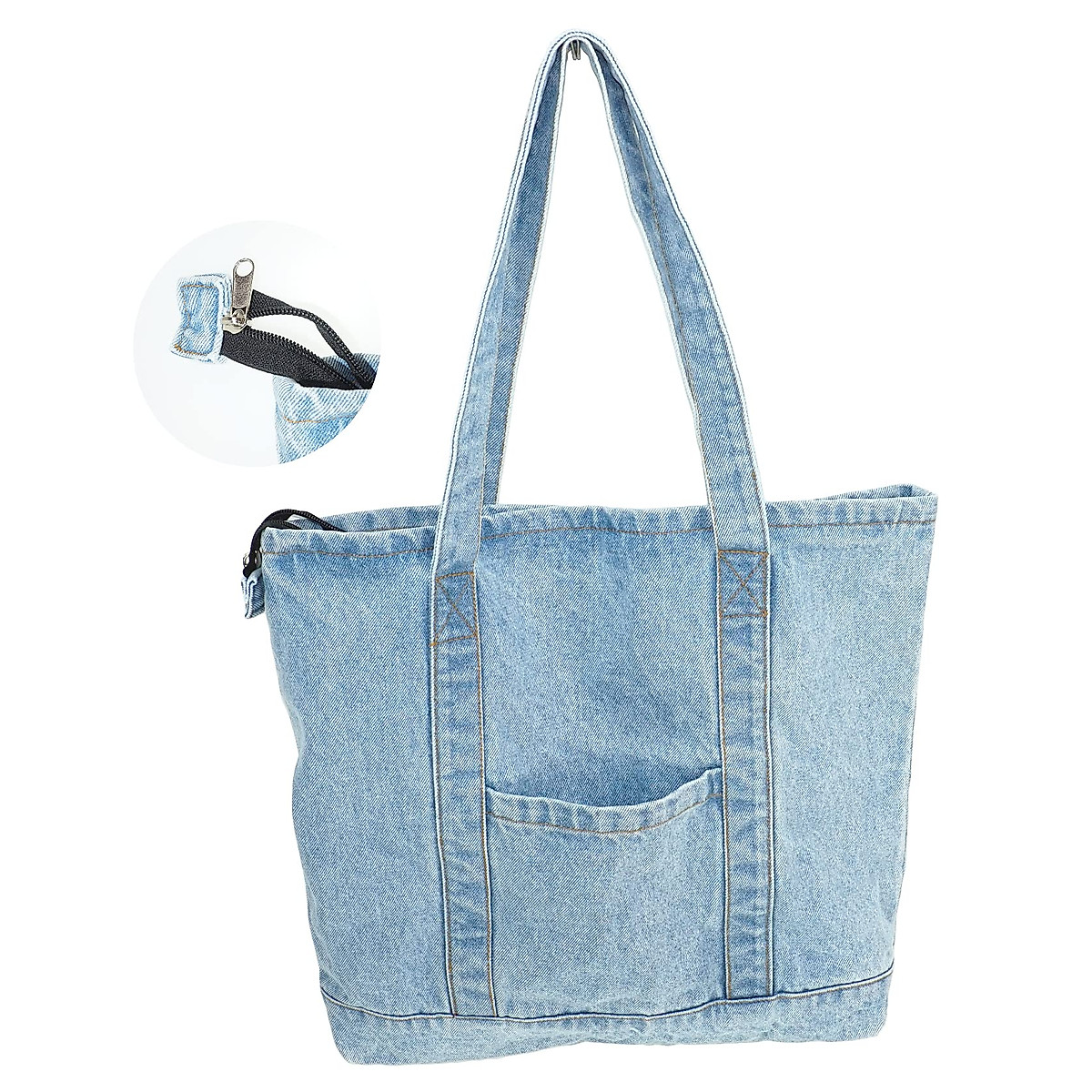 YunZh Denim Tote Bag Casual Style Lightweight Classic Retro Travel Shopper Shoulder Handbag