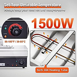 6-Pan Commercial Food Warmer with Tempered Glass Cover - Stainless Steel Countertop Electric Steam Table for Catering and Restaurants