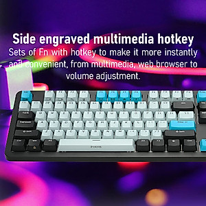 i-rocks K73M Mechanical Gaming Keyboard with Media Control Knob, 107 Keys, PBT Keycaps, Multimedia Hotkeys, Detachable USB-C Cable (Cherry MX Brown Switches, Cyberpunk Blue)