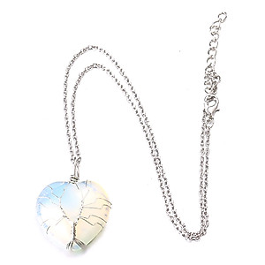 Halukakah Moonstone Necklace - LUNARLOVE - Handmade Platinum Plated Winding Tree of Life Wire, Natural Crystal Heart Shape Pendants and 20" Chain…