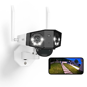 Reolink Duo - 2K Wireless Security Camera Outdoor, Dual Lens Ultra-Wide View, Color Night Vision, Battery Solar Powered, 2.4/5 GHz WiFi, 2-Way Talk, Person/Vehicle Detection, IP66 Waterproof