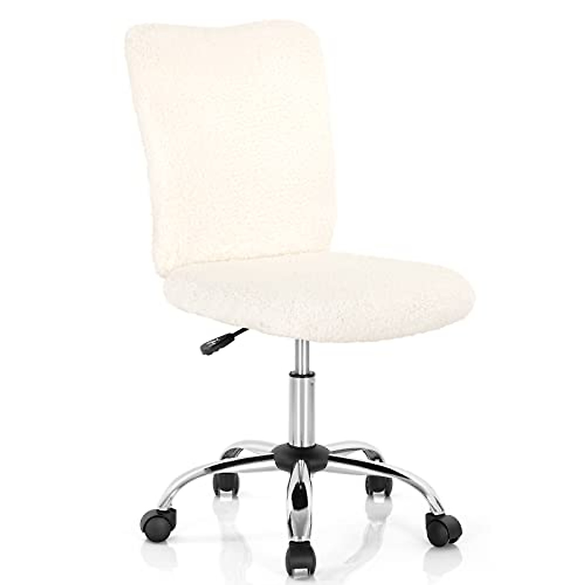 Giantex Faux Fur Office Chair, Armless Home Desk Chair, Height Adjustable Swivel Cute Chair, Middle Back Chair w/Chrome Base, Modern Fuzzy Vanity Chair, Rolling Task Chair for Study Bedroom (Ivory)