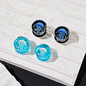 Stuppendux 2 Style Color Ocean Jellyfish Glass Double Flared Ear Plugs Tunnels Expander Stretching Kit Gauge for women men 0g(8mm)