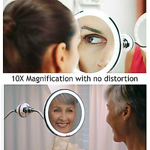 Glam hobby Led 10X Magnifying Makeup Mirror Lighted Vanity Bathroom Round Mirror with 360 Degree Swivel Rotation, Flexible Gooseneck, and Locking Suction