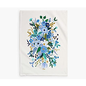 RIFLE PAPER CO. Garden Party Blue Tea Towel, 28" L x 21" W, Add Color into Your Kitchen with Vibrant Screen Printed Towels, Added Loop, Made from Cotton, Machine Washable