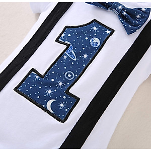 Baby Clothes 1st Birthday Outfits Short Long Sleeve Romper Pants Suspenders Strap Outfits Toddler Boy First Sets Blue