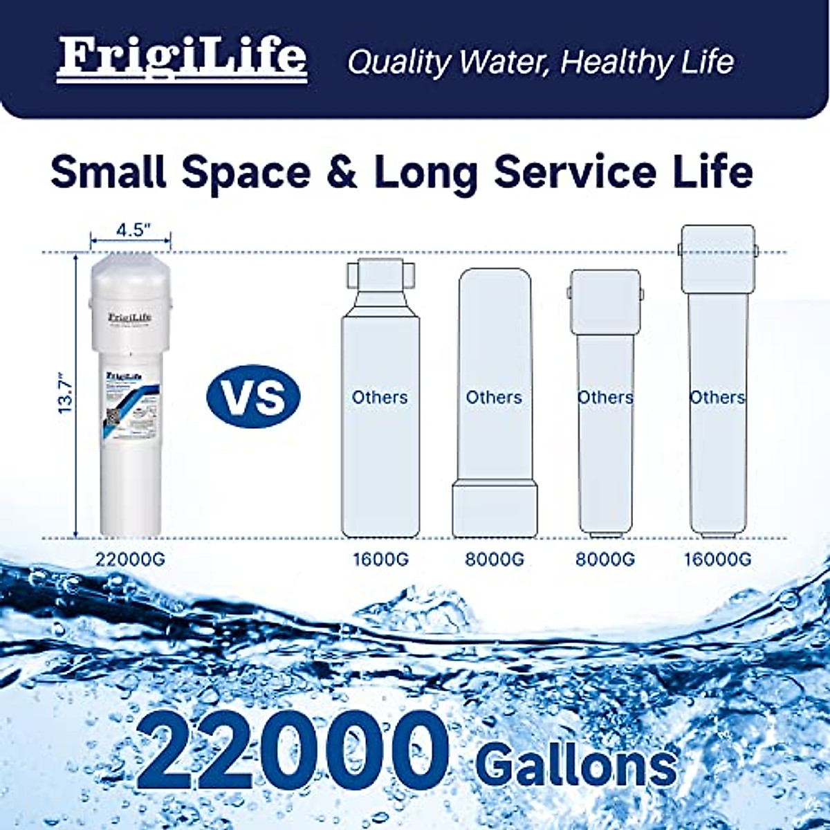FrigiLife Ultra High Capacity Under Sink Water Filter System, 22K Gallons, Direct Connect, Removes 99.99% Chlorine, Large Particles, Bad Taste and Odor, NSF Certified