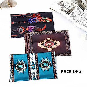 GORTIN Boho Headbands Green Stretch Wide Hair Bands Feather Print Turban Headband Yoga Head Wraps Elastic Head Band for Women and Girls Pack of 3 (Set 3)