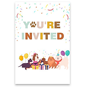 Soiceu Dog Birthday Party Invitations with Envelopes Set of 20 Dogs Puppy Pawty Invites Fill in Blank
