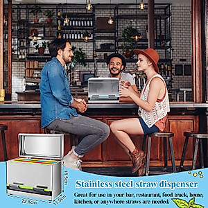 Stainless Steel Straw Dispenser for Counter with 200 Pcs Disposable Plastic Colored Straws Pencils Holder for Home Coffee Bar Classroom Supplies