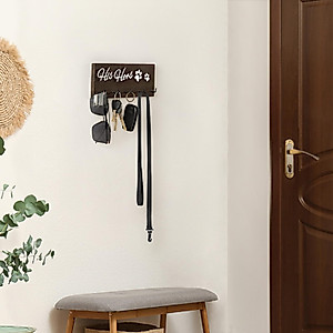 Dahey Dog Leash Holder Key Holder for Wall Decorative Wood Key Hook Hanger with 5 Hooks Farmhouse Key Rack Organizer Display for Entryway Hallway Office Home Decor, 10.2" x 0.5" x 3.7"