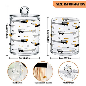 FLildon Cute Dogs Dachshunds Qtip Holder Dispenser, Bathroom Organizer and Storage Containers, 4Pack Clear Plastic Apothecary Jars with Lids for Cotton Ball, Cotton Swab, Floss