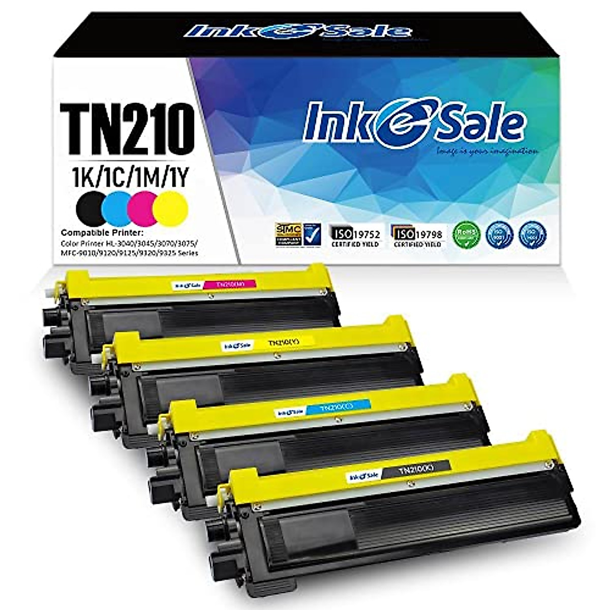 Ink E-Sale Compatible Toner Cartridge Replacement for Brother TN210 (KCMY, 4-Pack), for use with Brother HL-3040CN HL-3045CN HL-3070CW HL-3075CW MFC-9010CN MFC-9120CN MFC-9125CN MFC-9320CW Printer