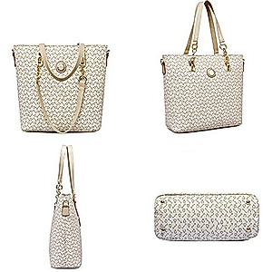 Women Handbags Set 6 PCS Tote Shoulder Crossbody Bags Clutch Top Handle Satchel Purse, Off-white, 1