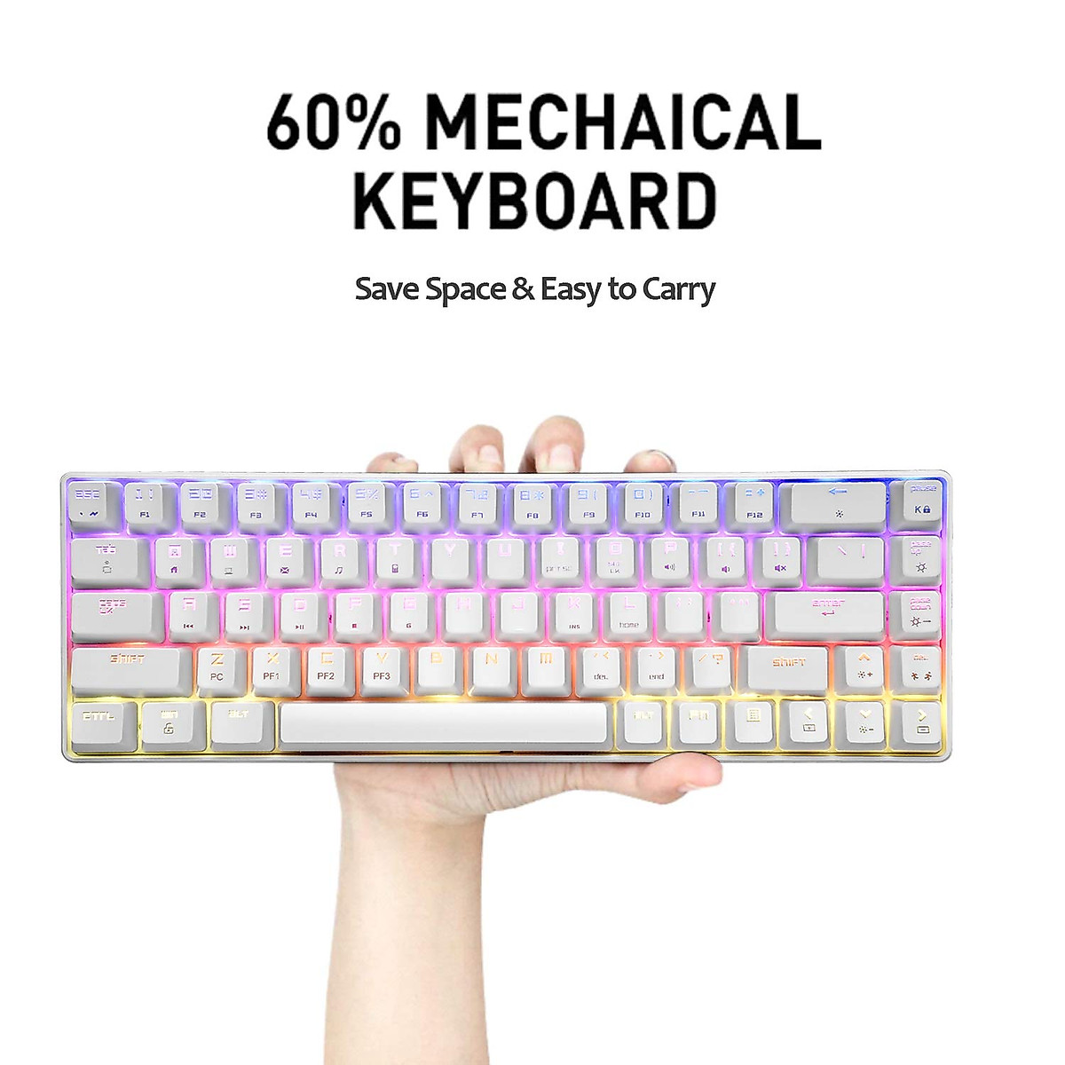 LexonElec MK 68 60% Mechanical Gaming Keyboard,Type-C Wired Computer Keyboard,18 Chroma RGB Backlit Keyboard Blue Switches,68 Keys Anti-ghosting for Laptop PC Gamer(White RGB)