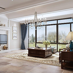 Lucidce 8-Lights Farmhouse Chandeliers Brushed Nickel Industrial Kitchen Island Pendant Light Fixtures Modern Crystal Chandelier Ceiling Lighting for Stairway Foyer Hallway Dining Room