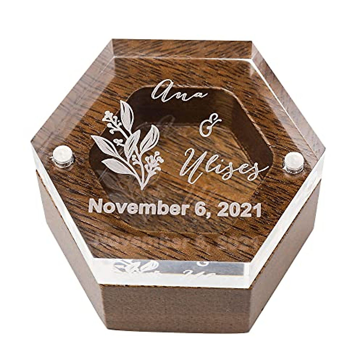 Custom Ring Box for Wedding Ceremony Personalized Hexagon Ring Box Wooden Wedding Ring Bearer Box Proposal Ring Case for Marriage Proposal Engagement