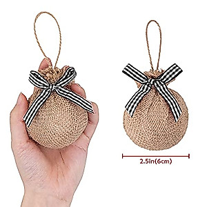 Christmas Decorations Tree Ornaments, 12pcs Buffalo Plaid Burlap Farmhouse Christmas Ornaments, Black White Country Xmas Decor Indoor, Cute Rustic Xmas Balls for Home Office Family Holiday Party
