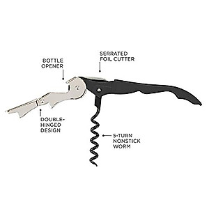True Truetap Double Hinged Professional Waiter's Corkscrew - Wine Key and Wine Opener for Wine Bottles, Black